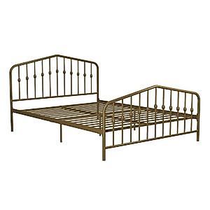 Novogratz Bushwick Metal Bed with Headboard and Footboard | Modern Design | Queen Size - Gold