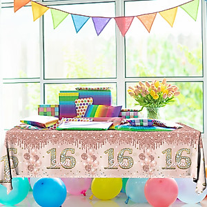 Sweet 16 Party Decorations,3pcs Sweet 16 Tablecloth Waterproof Plastic Pink Rose Gold Birthday Tablecloth for Rose Gold Sweet 16 Party Decorations