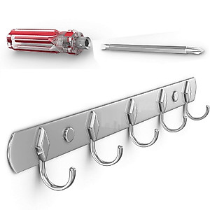 Professional Wall Mount Hook Rack for Barbecue BBQ Utensils Coats Pots Bathroom Towels 5 Hooks Rail for Hanging-Heavy Duty Stainless Steel