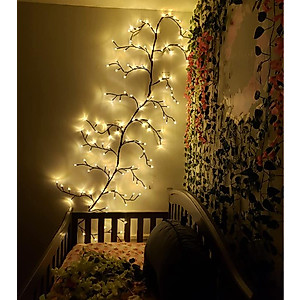 LKGOOD Vines for Room Decor with Remote Control On/Off Timmer Dim,7.5FT Artificial Plants Tree Willow Vine Lights Plug in 144 LEDs for Walls Bedroom,Living Room,Indoor Home Decoration(Brown)