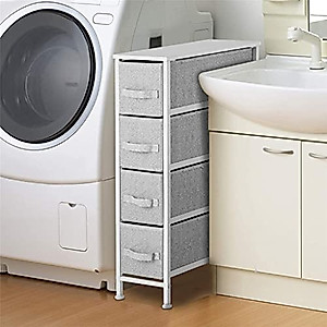 FEER Narrow Dresser with 4 Fabric Drawers Vertical Slim Storage Dresser Storage Tower with Sturdy Metal Frame Storage Box Drawer Rack