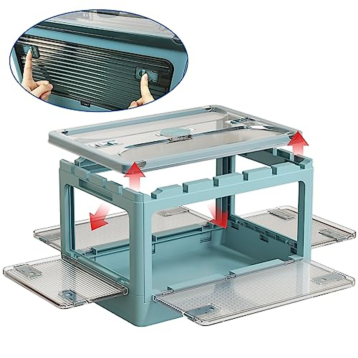 Storage Bins with Lids, Stackable Storage Bins for Closet Organizers and Storage, Collapsible Storage Bins with Wheels, Folding Storage Boxes, Plastic Storage Bins for Office, Home Storage (7.2Gal-1-Pack, Blue)