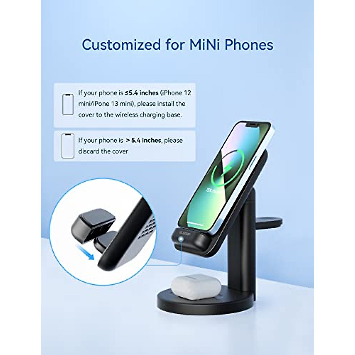 ELEGRP Wireless Charging Station, 3 in 1 Wireless Charger, Charging Dock for iPhone 14/13/12/11/Pro/Max and SE/8 Samsung Phone, iWatch and Airpods/Samsung Headphone (with 18w Adapter) Black