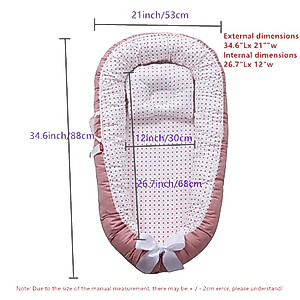 Baby Lounger for Newborn 100% Cotton Baby Nest Co-Sleeper for Baby in Bed Infant Newborn Lounger Adjustable Size & Strong Zipper Lengthen Space to 3 Tears Old(Polka Dot Red)