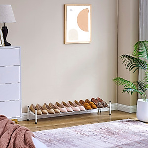 Tajsoon Expandable Shoe Rack Organizer, 1 Tier Adjustable & Stackable Shoe Shelf, Metal Iron Shoe Storage Organizer for Closet Bedroom Entryway, White