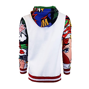 SCREENSHOT-H11062 Mens Urban Hip Hop Premium Fleece Hoodie - Pullover Streetwear Pop Art Patch & Print Fashion Hooded Sweatshirt-White-Small