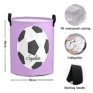 Sport Soccer Large Storage Basket Personalized Laundry Hamper with Name Bathroom Home Decor Collapsible Round Storage Bin Boxes Clothing for Gift