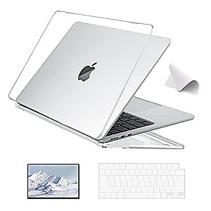 EooCoo Compatible with New MacBook Air 13.6 inch Case 2022 A2681 M2 Chip with Retina Display，Plastic Hard Shell Case + TPU Keyboard Skin Cover + Polishing Cloth + Screen Protector - Crystal Clear