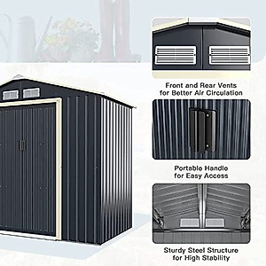 Renatone Outdoor Storage Shed, 7 x 4 FT Galvanized Metal Storage House with 4 Vents & Double Sliding, Steel Utility Tool Shed for Garden, Backyard, Patio