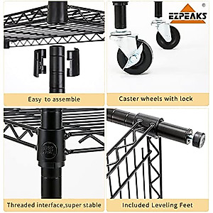 EZPEAKS 5-Shelf Shelving Units and Storage on 3'' Wheels with Shelf Liners Set of 5, NSF Certified, Adjustable Heavy Duty Carbon Steel Wire Shelving Unit (30W x 14D x 63.7H) Pole Diameter 1 Inch