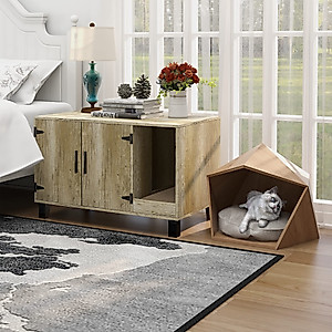 TaoHFE Litter Box Enclosure Cat Litter Box Furniture Hidden with Cat Scratch Pad Decorative Farmhouse Wooden Cat Box Furniture Litter Box Cabinet,Oak
