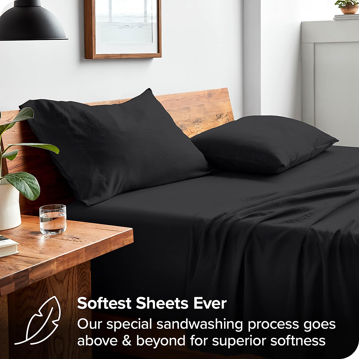 Bare Home Washed Queen Sheet Set - Premium 1800 Ultra-Soft Microfiber Queen Bed Sheets - Incredible Softness - Deep Pocket - Bedding Sheets & Pillowcases (Queen, Washed Black)