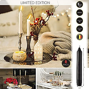 SPAAS Straight Candle Sticks - Pack of 8 6" Long Black Candles | 5 Hour Long Burning Unscented Candles for Emergency Candles, Chime Candles, Table Candles for Wedding, and Home Decoration (Black)