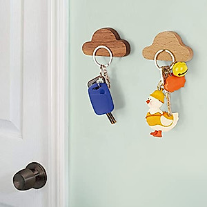 Frjjthchy 2 Pcs Cloud Shaped Key Hook Wooden Magnetic Wall Key Hanger Creative Wall Keychains for Home Office (Coffee)