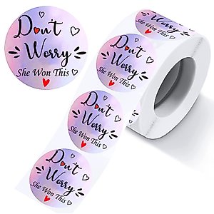 SMARSTICKER 1.5 inch Don’t Worry She Won This Sticker Thank You Customer Appreciation Sticker for Handmade,Mail Shop,Small Business,Envelop Packaging 500pcs per roll, Multicolor