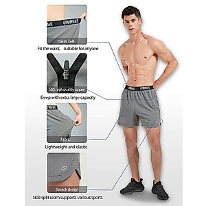 GymBrave Men's 5 Inches Athletic Running Shorts Lightweight Quick Dry Workout Training Short with Zip Pockets