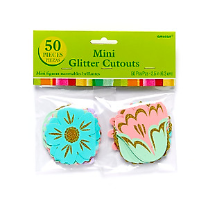 amscan 190649 Spring Super Value Mini Glitter Cutouts, 50 Ct, Multicolor, 2 1/2"