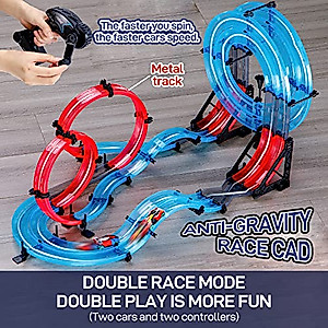 INSGEN Slot Car Race Track Sets for Kids, Hot Wheels Magnetic Attraction Track Builder, Electric Remote Control Track Car Birthday Toys for Boys Kids Age 6 7 8-12