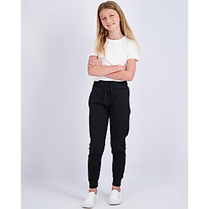 Real Essentials Girl's Fleece Joggers | Soft Athletic Sweatpants for Kids & Teens | Casual Track & Sports Pants - Set 8, Large (Pack of 3)