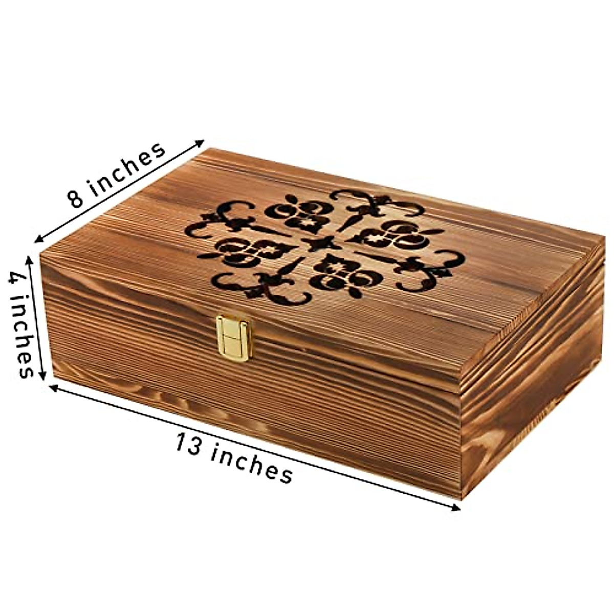 Coloch Wooden Tea Bag Storage Box with Carved Lid, 8-Compartment Tea Chest Organizer Spice Packets Container for Living Room, Kitchen, Office, Home Decor