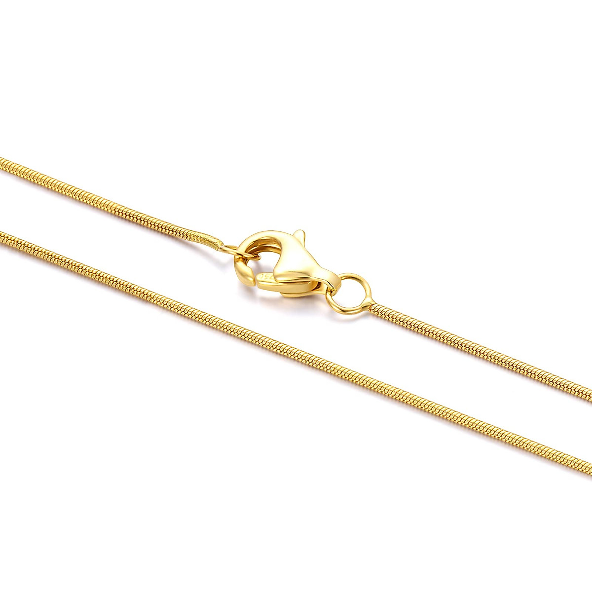 18k Yellow Gold 0.7mm, 1mm, 1.5mm, 2.8mm Round Snake Chain Necklace Herringbone Chain Necklace for Women, Gold Round Snake Bone Chain Necklace, Durable Strong Solid 18k Gold Chain Necklace, 14inch-30inch (Custom Lengths, 0.7mm)