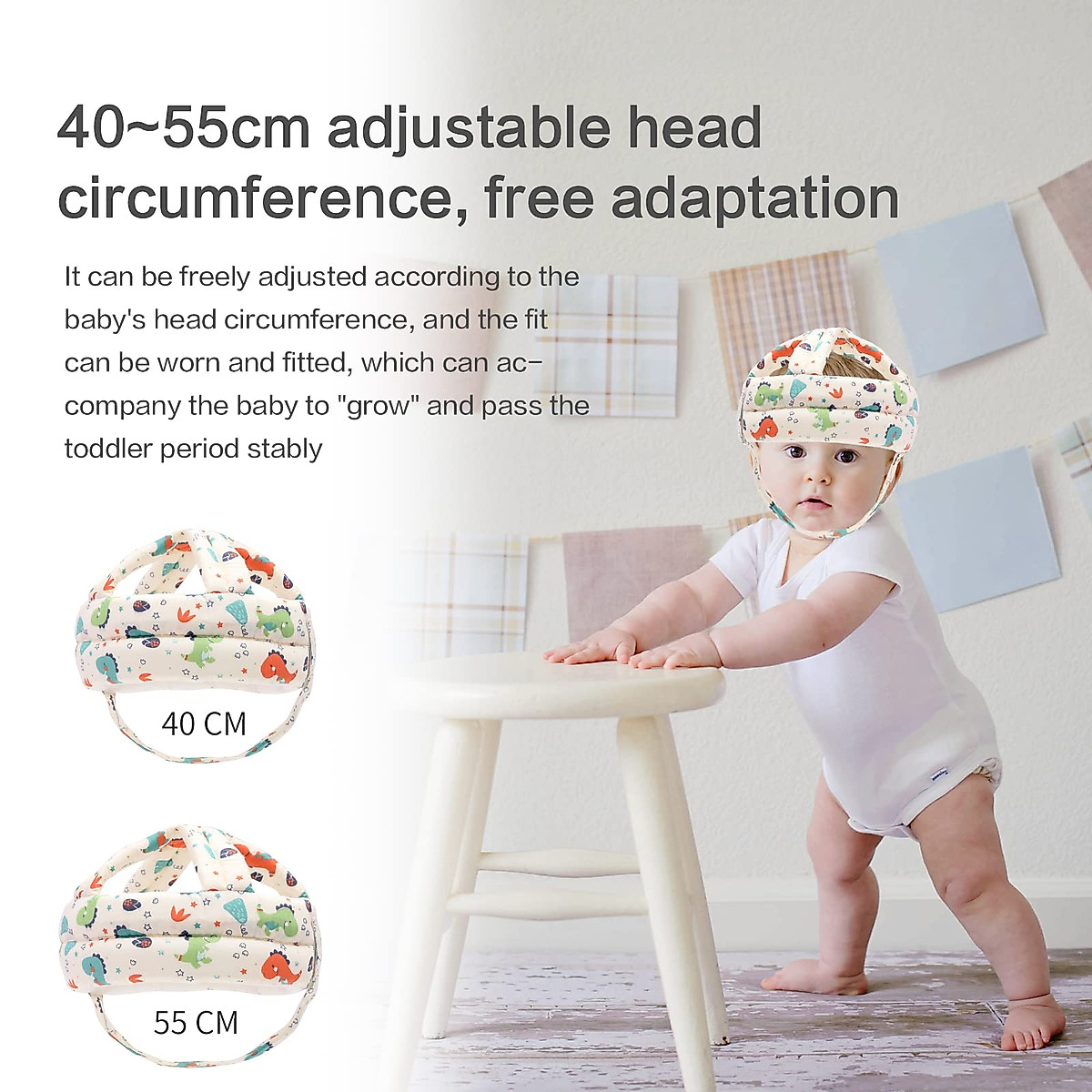 Baby Fall Protector, Baby Safety Helmet for Crawling and Walking, Baby Head Guard for Boys and Girls (Fit for 6 to 20 Months) - Red Dinasor