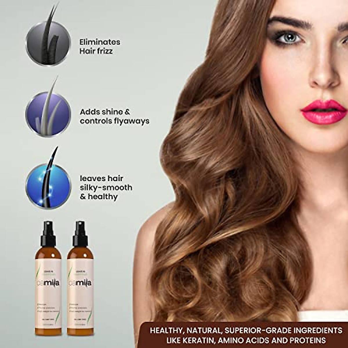 damila Keratin Leave In Conditioner Spray for Fine, Dry, Damaged and Curly Hair - Detangles and Protects Against Heat - Sulfate and Paraben Free (8.12 Fl Oz (Pack of 1))