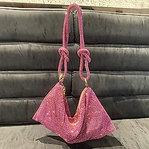 MSUIINT Rhinestone Purses for Women, Chic Sparkly Evening Handbag Bling Hobo Bag Shiny Silver Clutch for Party Wedding, Rose