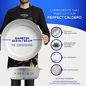 Universal Extra Large Caldero 75 Cups - 27.7 QT / 26.6 L, Stainless Aluminum Pot, Even Heat Distribution and Fast Cooking Dutch Oven Pot with Ergonomic Handles, Ideal for Rice, French Fries, and More