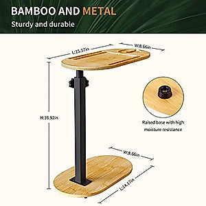 Ackitry Bamboo Bathtub Tray Table with 17-32 inch Adjustable Height, Liftable Freestanding Bath Caddy Tray for Tub Against Wall, Bathtub Side Table Shelf for Luxury Bath Home Spa Bathtub Accessories