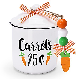 Easter Tiered Tray Decor Ceramic Canister Mini Jar Carrots 25￠ Candy Holder with Lid Orange Buffalo Plaid Bowknot for Cookie Snacks Spring Table Home Kitchen Accessory Holiday Gift Supplies Set of 1