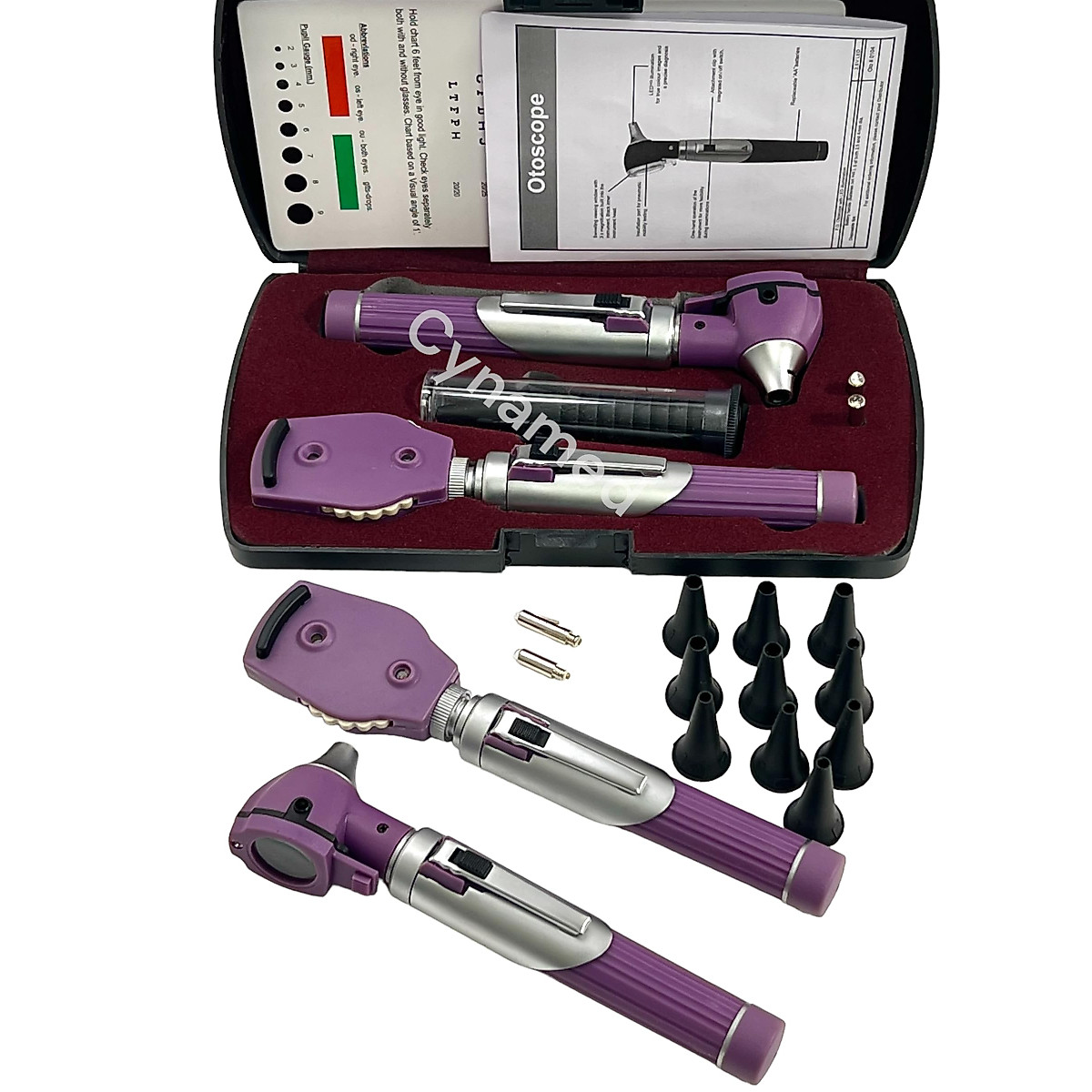 Premium Double Handle Otoscope Set -Otoscope/Great for School -Cynamed (PURPLE)