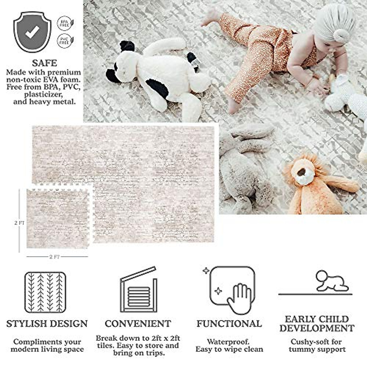 Famokids - Baby Play Mat, Tummy Time Mat, Soft & Comfortable Foam Play Mat for Baby, Interlocking Foam Mat, Non-Toxic & Waterproof Mat, Medium, 4 x 6 ft, Amber (Beige)