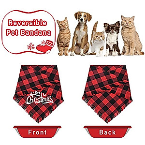 Malier 2 Pack Dog Bandana, Christmas Classic Buffalo Plaid Pattern with Tassels Edges Bandana, Pets Scarf Triangle Bibs Kerchief Bandana Costume Accessories for Small Medium Large Dogs Cats