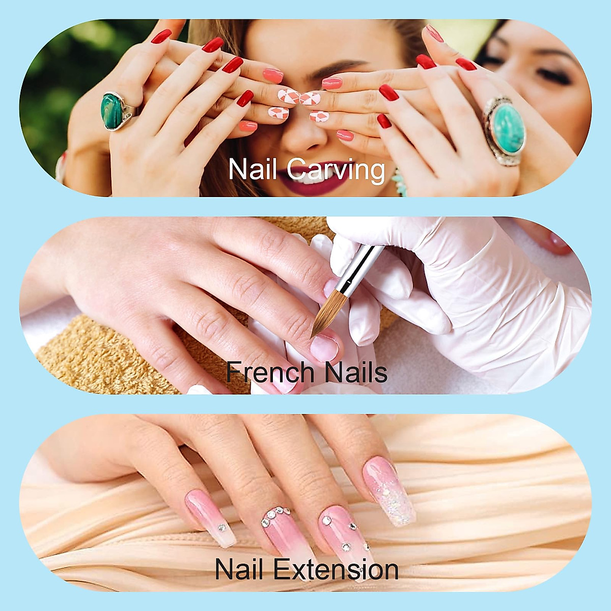 Shine Chance Acrylic Nail Brush Size 10, 100% Pure Kolinsky 3D Art Nail Brush with Gradient Blue Handle, Art Design Powder Nail Brush Pen for Nails Extension & Carving, Acrylic Application Tools