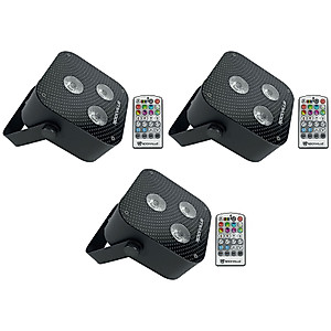 3 Rockville MINI RF3 Black RGBWA+UV DJ/Party LED Wash Lights+4-Ch. RF Par Remote