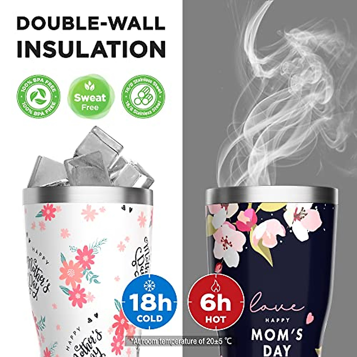 HAUSHOF Mothers Day Tumbler, Mothers Day Gifts for Mom from Daughter, Son, Husband, Birthday Gifts for Mom, 20oz Stainless Steel and Double Wall Insulated Tumbler with Lid-Dark Blue Happy Mom's Day