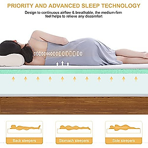 QAIIOO Twin Size Mattress,6 Inch Memory Foam Cooling Gel Green Tea Infused Mattress,Pressure Relief,Medium Firm,Full Size Mattress in a Box,CertiPUR-US Certified,White