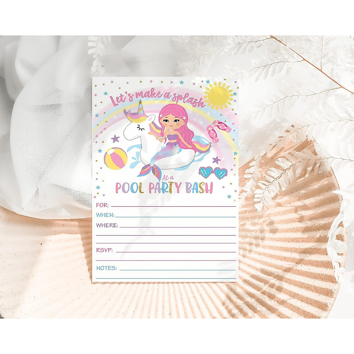 Your Main Event Prints Mermaid Unicorn Pool Party Birthday Invitations - Summer Pool Party Bash - Splash Pad, Water Park Invites - 20 Fill-In Unicorn Mermaid Invitations and White Envelopes