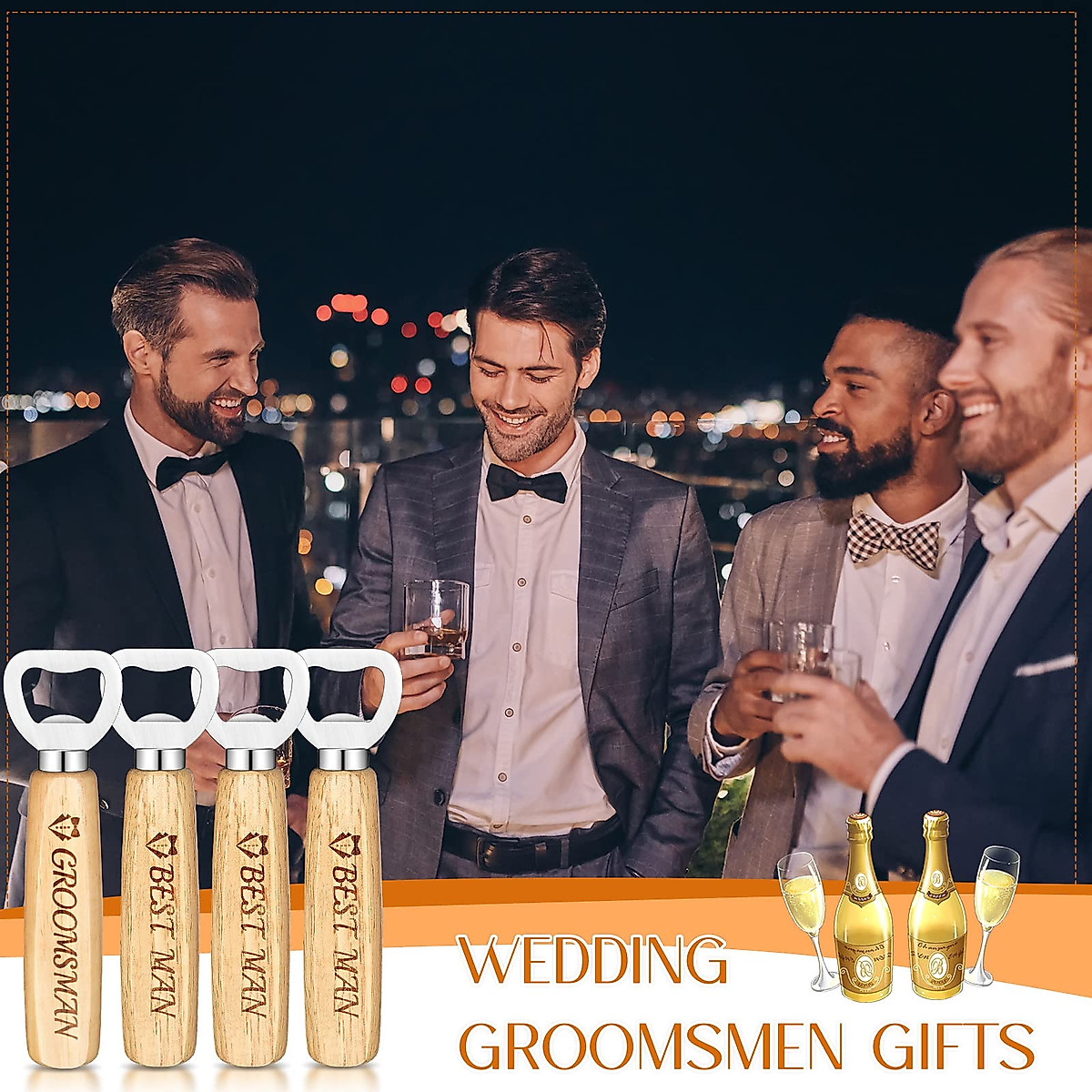 Wooden Bottle Opener Groomsmen Gifts Wood Can Opener Best Man Gift Wedding Favors Proposal Gift Bachelor Party Favors for Kitchen Bar Restaurant Beer (6 Pcs)