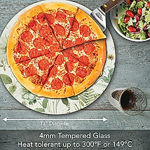 CounterArt Green Fields 4mm Heat Tolerant Tempered Glass Lazy Susan Turntable 13" Diameter Cake Plate Condiment Caddy Pizza Server