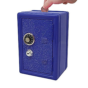 Kids Safe Bank, Made of Metal, with Key and Combination Lock, (Blue)