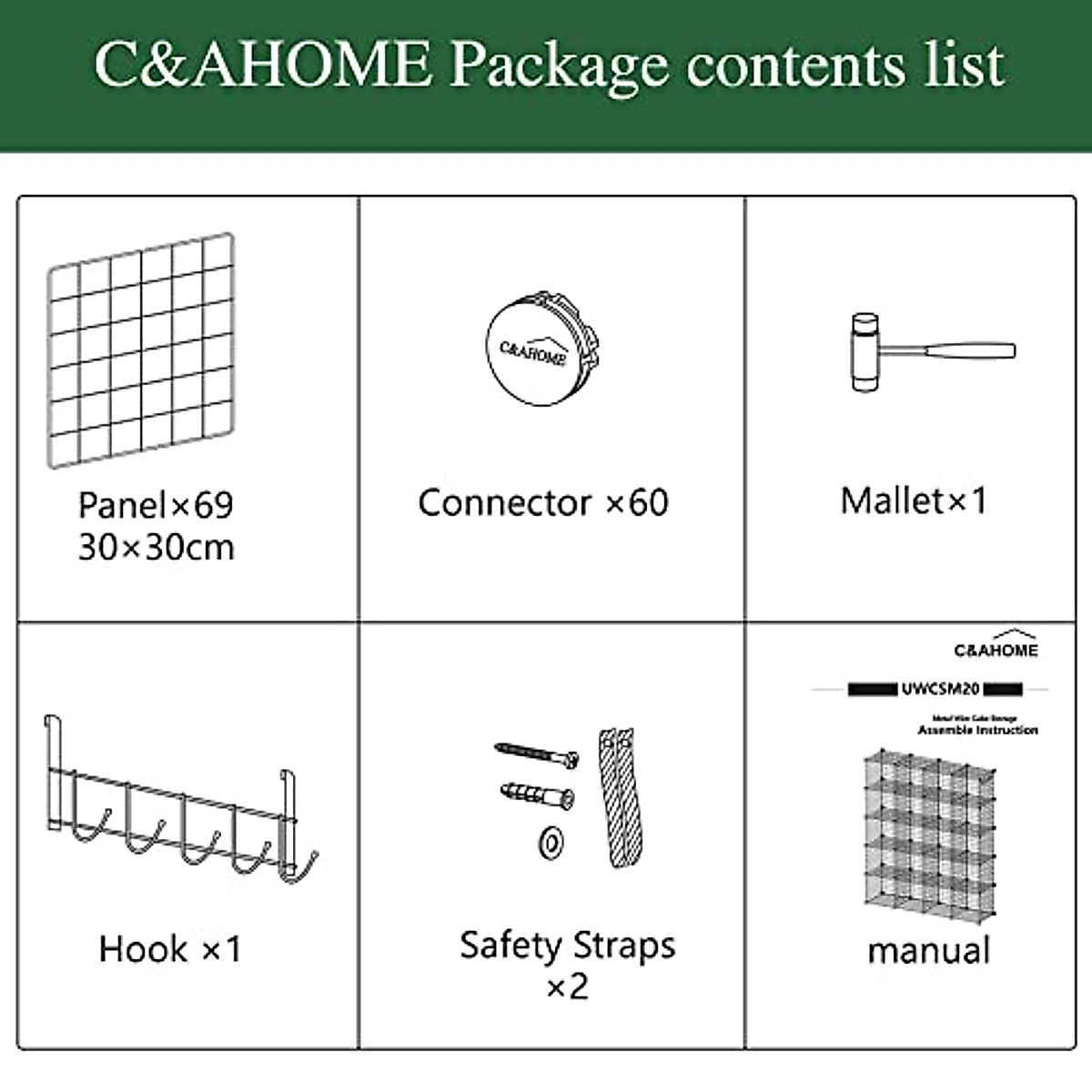 C&AHOME Wire Cube Storage, 20-Cube Organizer Metal, Wire C Grids Storage, Storage Bins Shelving, Modular Bookshelf Shelf, Closet Cabinet Ideal for Home, 48.4”L x 12.4”W x 60.6”H Black UWCSM20B