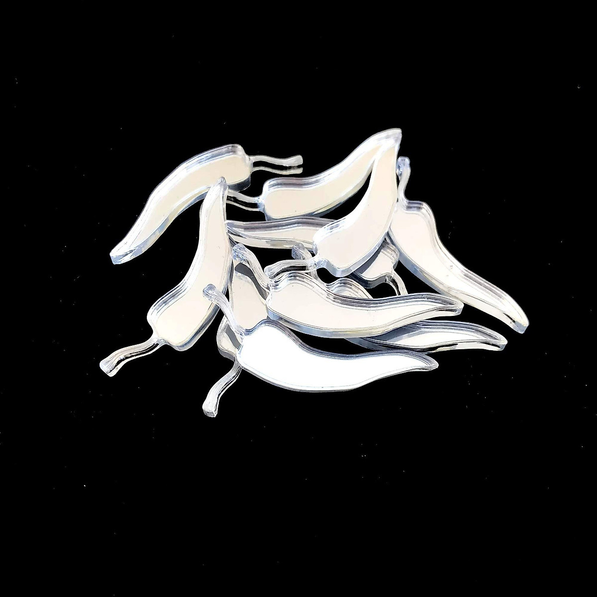 Super Cool Creations Chilli Pepper Shaped Crafting Mirrors, Set of 10, Many Colours, Shatterproof Acrylic, White, Pack of 10 x 10cm