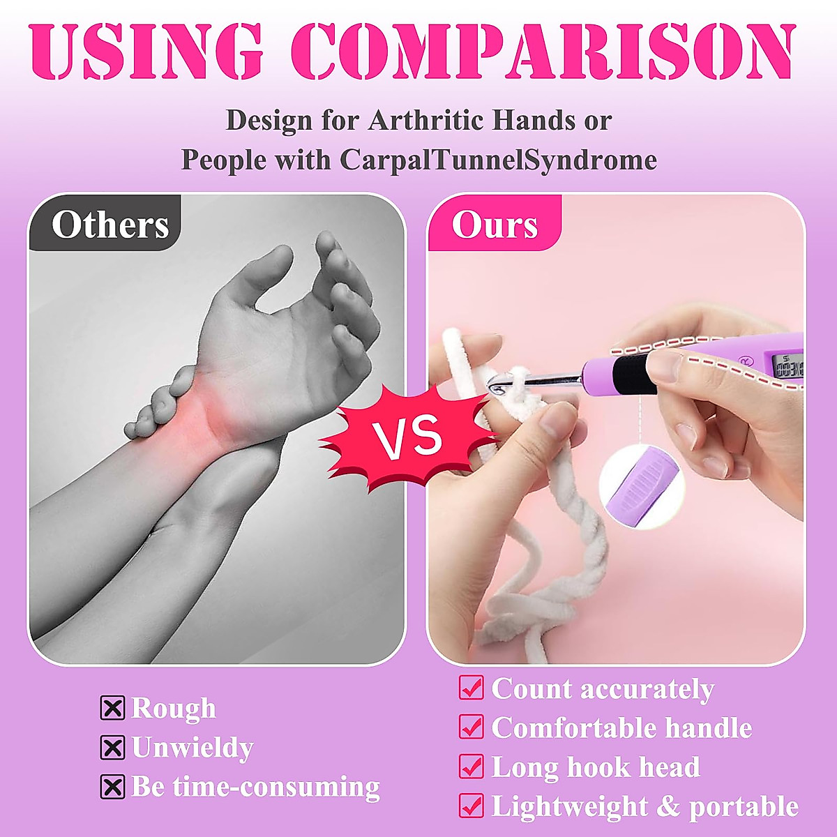 Lirmiery 18 Size Counting Crochet Hooks Set Digital with Light up Crochet Hooks Set Ergonomic Soft Grip,Lighted Crochet Hooks for Stitch & Row Counting