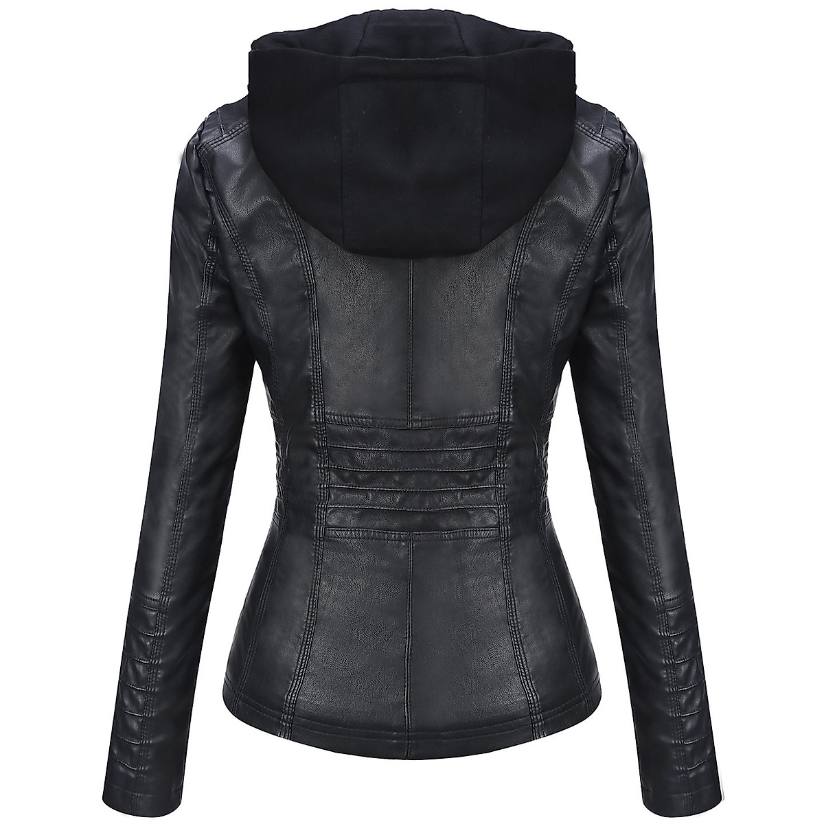 Tanming Women's Hooded Faux Leather Jackets (XX-Large, Black)