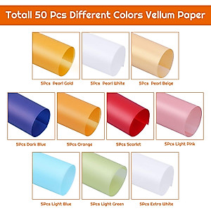 Colored Vellum Paper, Shynek 50 Sheets 10 Colors Transparent Vellum Paper 8.5 x 11 Translucent Printable Clear Vellum Sheets for Printing Drawing Ink Jet Laser Printer