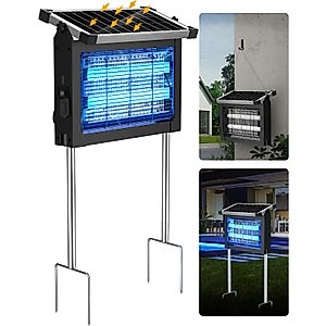Solar Bug Zapper Outdoor, Wireless Portable Camping Mosquito Zapper with Panel Sensor, Fly Traps with 10FT Extension Cord, Fly Zapper, Mosquito Killer, Electric Trap Ideal for Home, Patio, Backyard