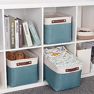 HNZIGE Fabric Storage Baskets for Organizing Small Baskets for Shelves, Laundry, Nursery, Closets, Decorative Baskets for Gifts Empty (White&Teal)