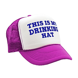 This is my DRINKING HAT - drunk party college - Vintage Retro Style Trucker Cap Hat (Neon Pink)